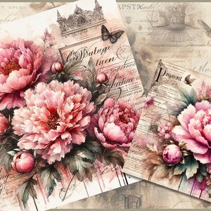 Watercolor Peonies Papers, Vintage Peonies Digital Papers Peony Journal ...