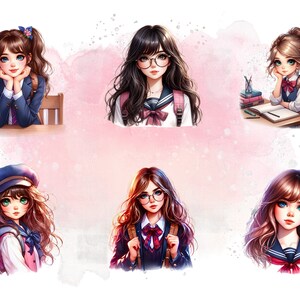 20 Watercolor School Girls Clipart Bundle, Cute Girl Clipart, Student ...