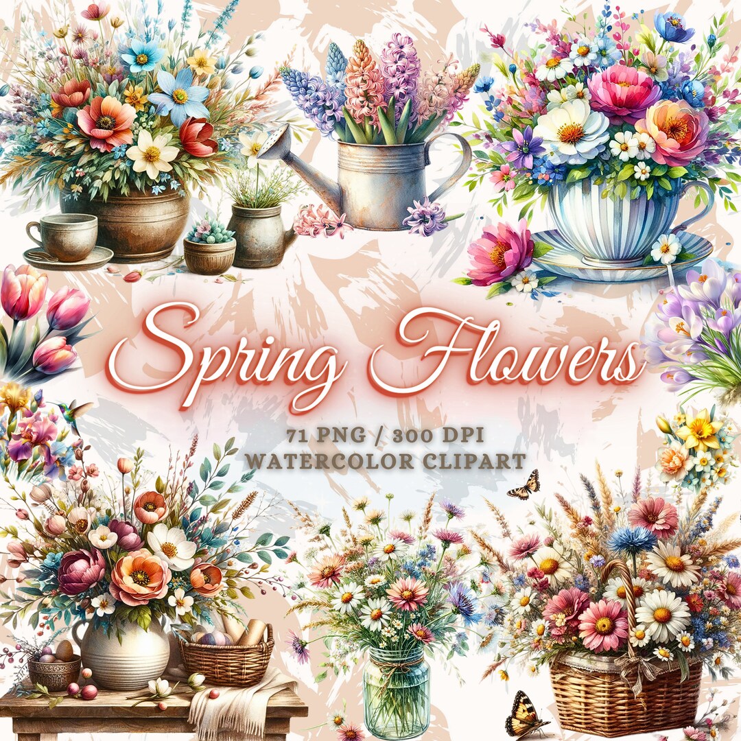 71 Watercolor Spring Flowers Clipart Bundle, Wildflowers Clipart Bundle ...