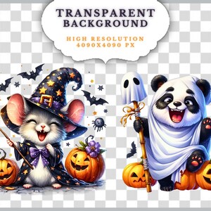 Watercolor Halloween Animals Clipart Bundle, Cute Halloween Clipart ...
