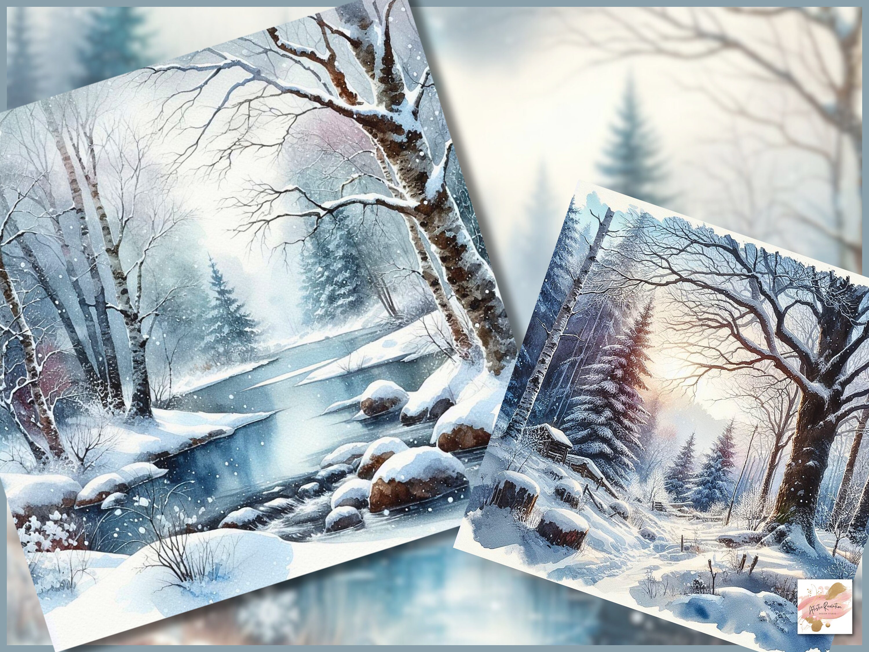 Winter Scene Backgrounds Watercolor Winter Woodland Landscapes Winter ...