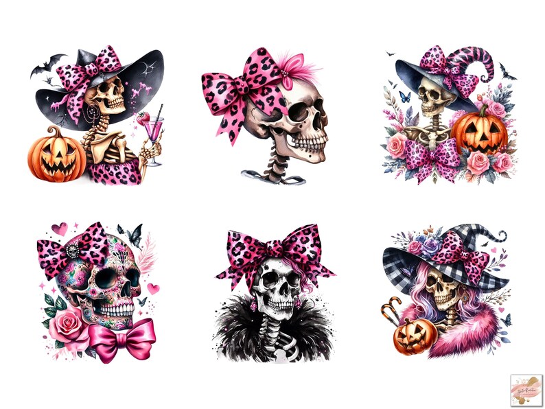 Watercolor Halloween Skeleton Clipart Bundle Cute Skeleton Png Spooky ...
