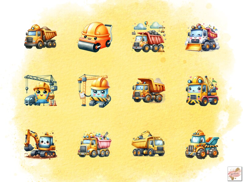 30 Watercolor Construction Vehicles Clipart, Construction Clipart ...