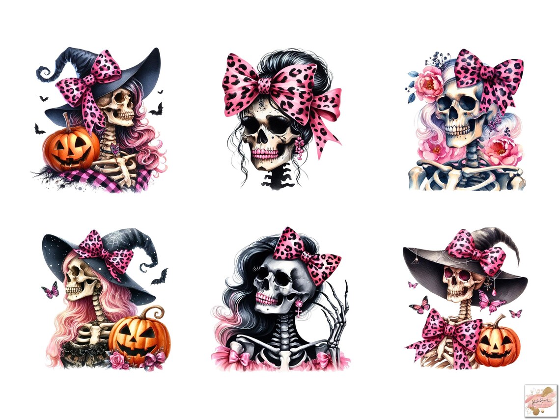 Watercolor Halloween Skeleton Clipart Bundle Cute Skeleton Png Spooky ...