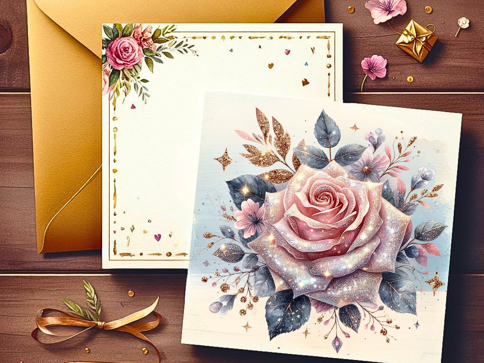 Glitter Roses Clipart Bundle, Watercolor Glitter Flowers Clipart ...