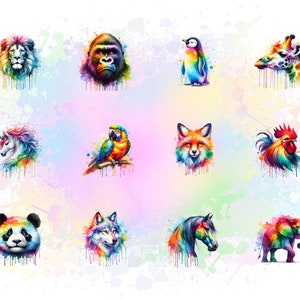 54 Watercolor Rainbow Animals Clipart Bundle, Colorful Animals Clipart ...