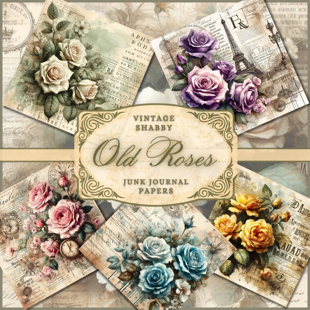 63 Vintage Roses Junk Journal Papers, Roses Journal Kit Digital Roses ...