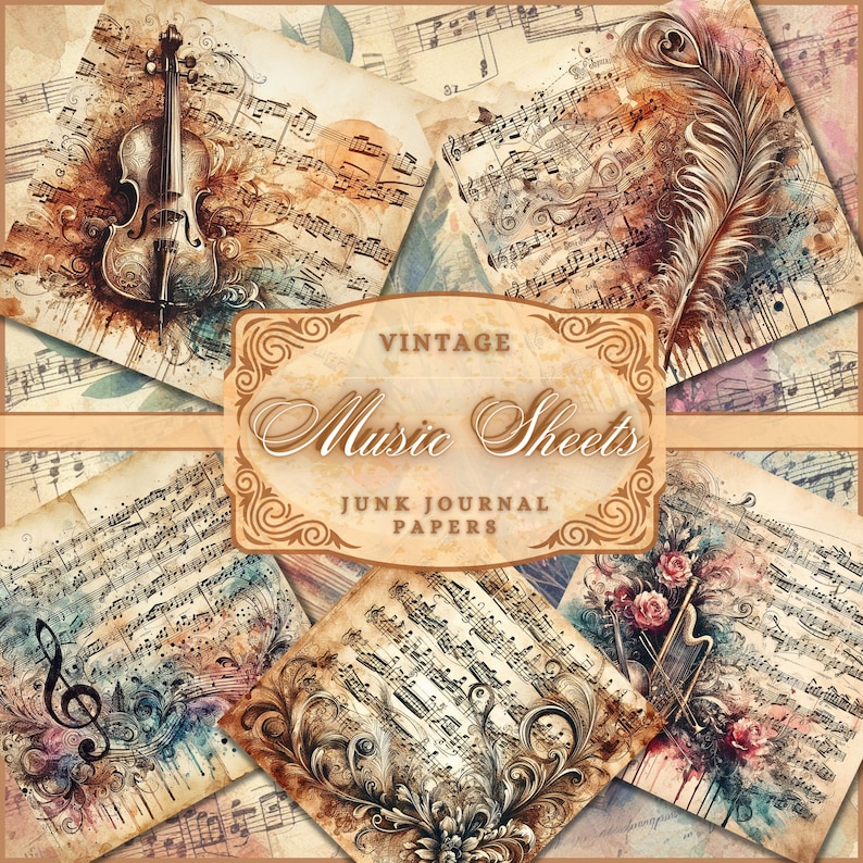 Vintage Music Sheet Junk Journal Paper, Old Music Papers Vintage ...