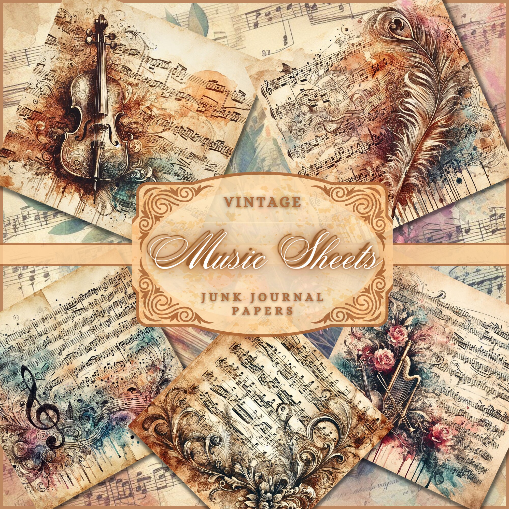 Vintage Music Sheet Junk Journal Paper, Old Music Papers Vintage ...