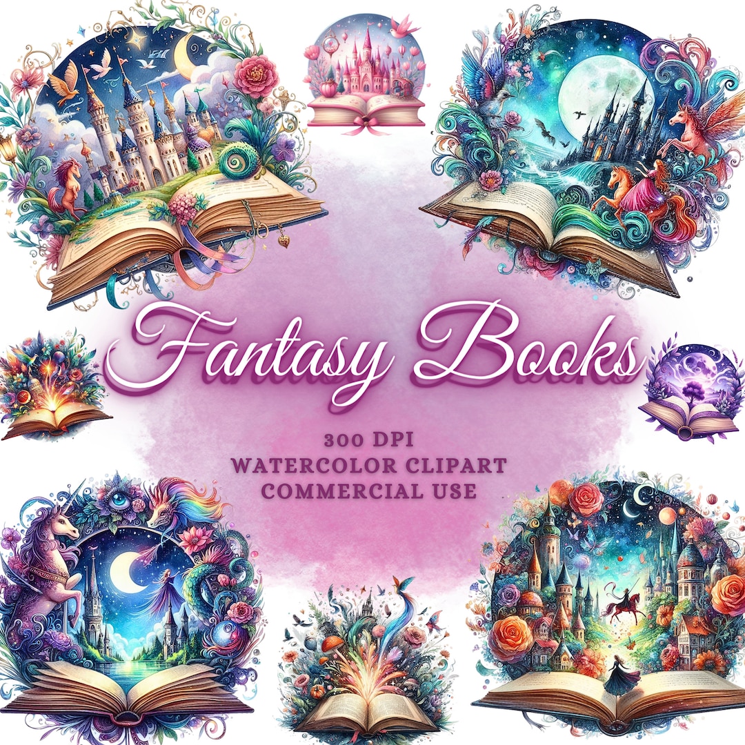 50 Watercolor Fantasy Books Clipart Png, Magic Books Clipart Bundle ...