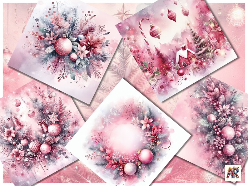 40 Pink Christmas Junk Journal Papers Christmas Digital Papers ...