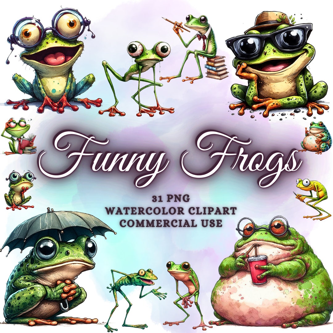 31 Watercolor Funny Cute Frog Clipart Bundle, Funny Frog Png ...