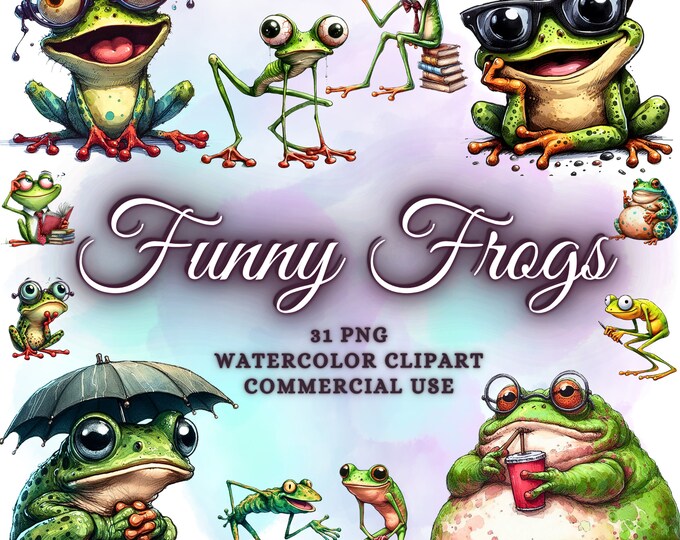 Funny Frogs Clipart Quirky Amphibian Illustrations With Transparent ...
