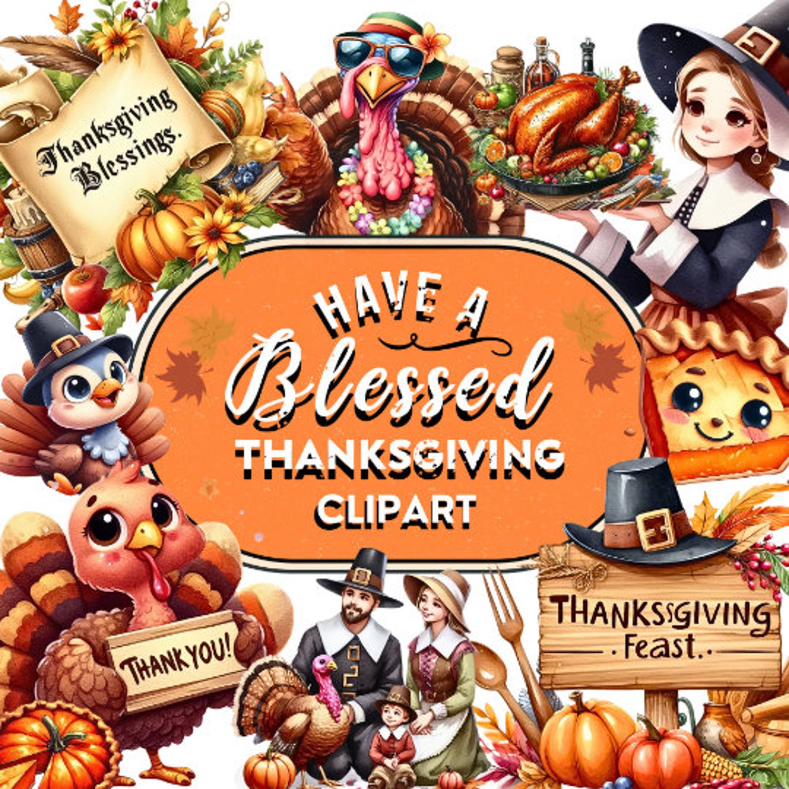 40 Thanksgiving Clipart Bundle Turkey Clipart, Thanksgiving Meal ...