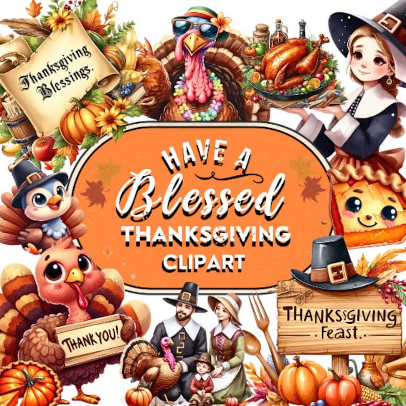 40+ Thanksgiving Clipart Bundle Turkey Clipart, Thanksgiving Meal ...