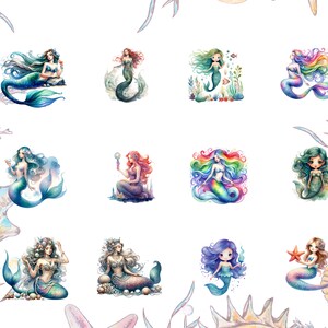 70 Watercolor Mermaids Clipart Bundle, Little Mermaid Clipart Png, Sea ...