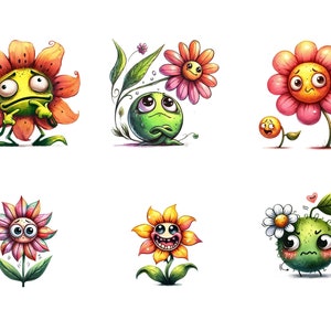 32 Watercolor Funny Cute Flowers Clipart Bundle, Funny Flower Png ...