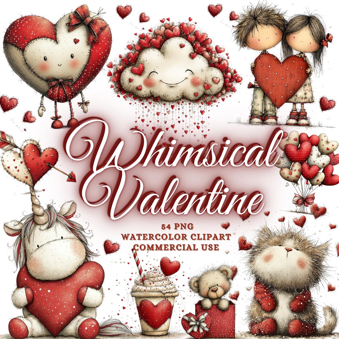 54 Whimsical Valentine Clipart Bundle, Quirky Valentines Png Bundle ...