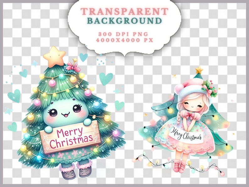 Cute Christmas Tree Clipart Png Bundle Xmas Tree Clipart - Etsy