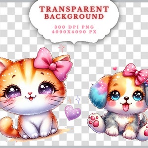 157 Cute Kawaii Baby Animals Clipart Megabundle, Watercolor Kawaii ...