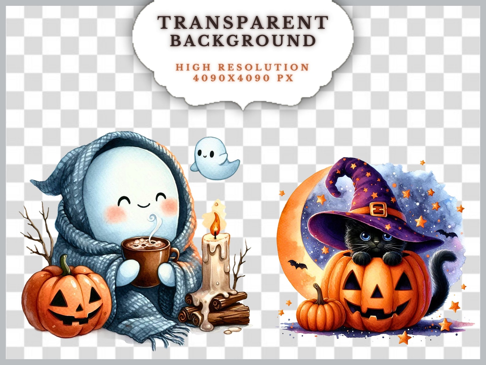 65 Watercolor Cute Halloween Clipart Bundle, Halloween PNG Bundle, Jack ...