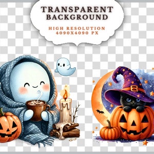 65 Watercolor Cute Halloween Clipart Bundle, Halloween PNG Bundle, Jack ...