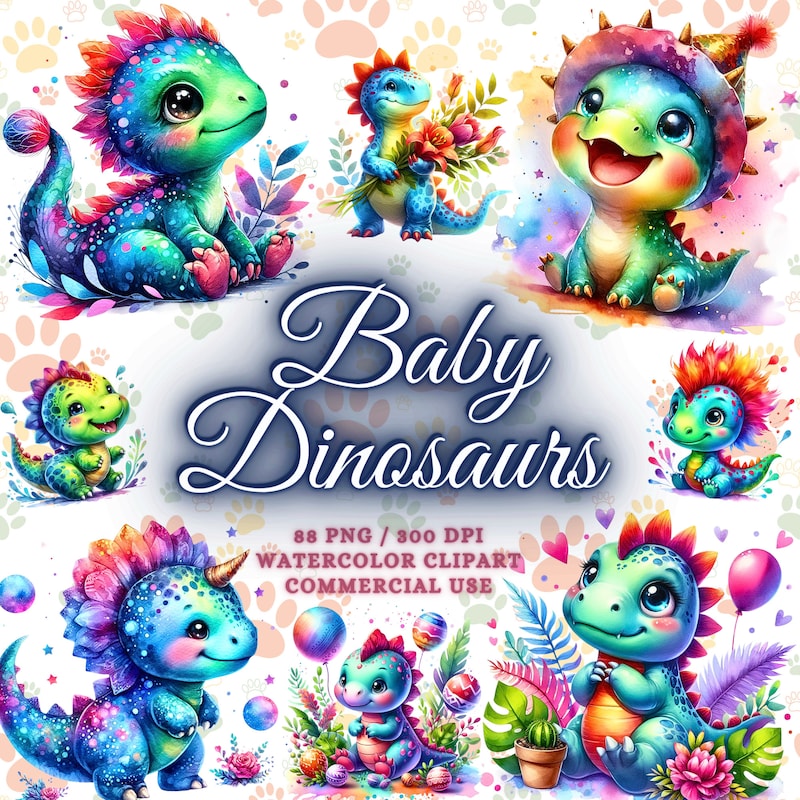 Baby Dinosaur Clipart - Etsy