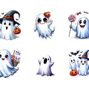 Watercolor Halloween Ghost Clipart Bundle Cute Ghost Png Cute Ghost ...