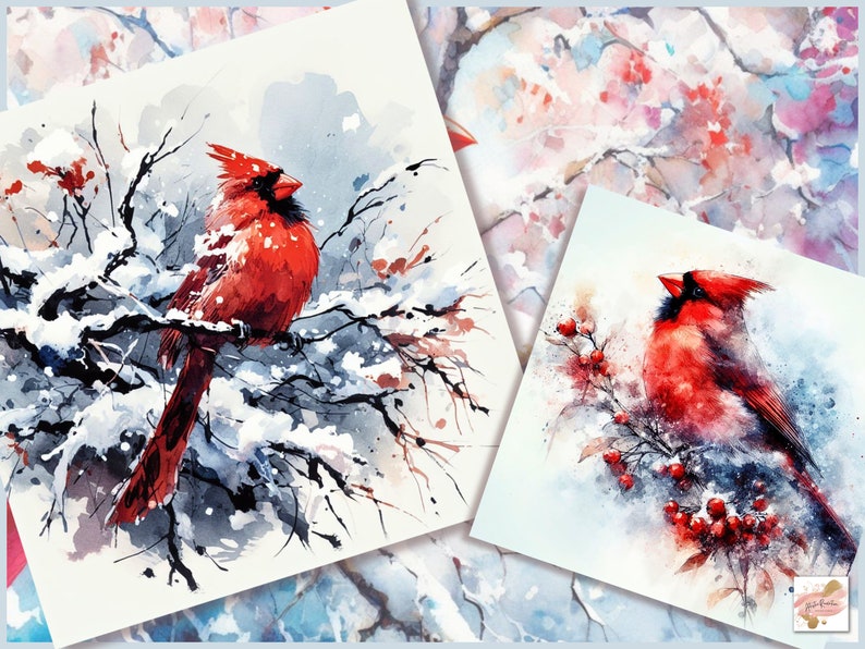 Winter Cardinal Junk Journal Pages Winter Cardinals Digital Paper ...