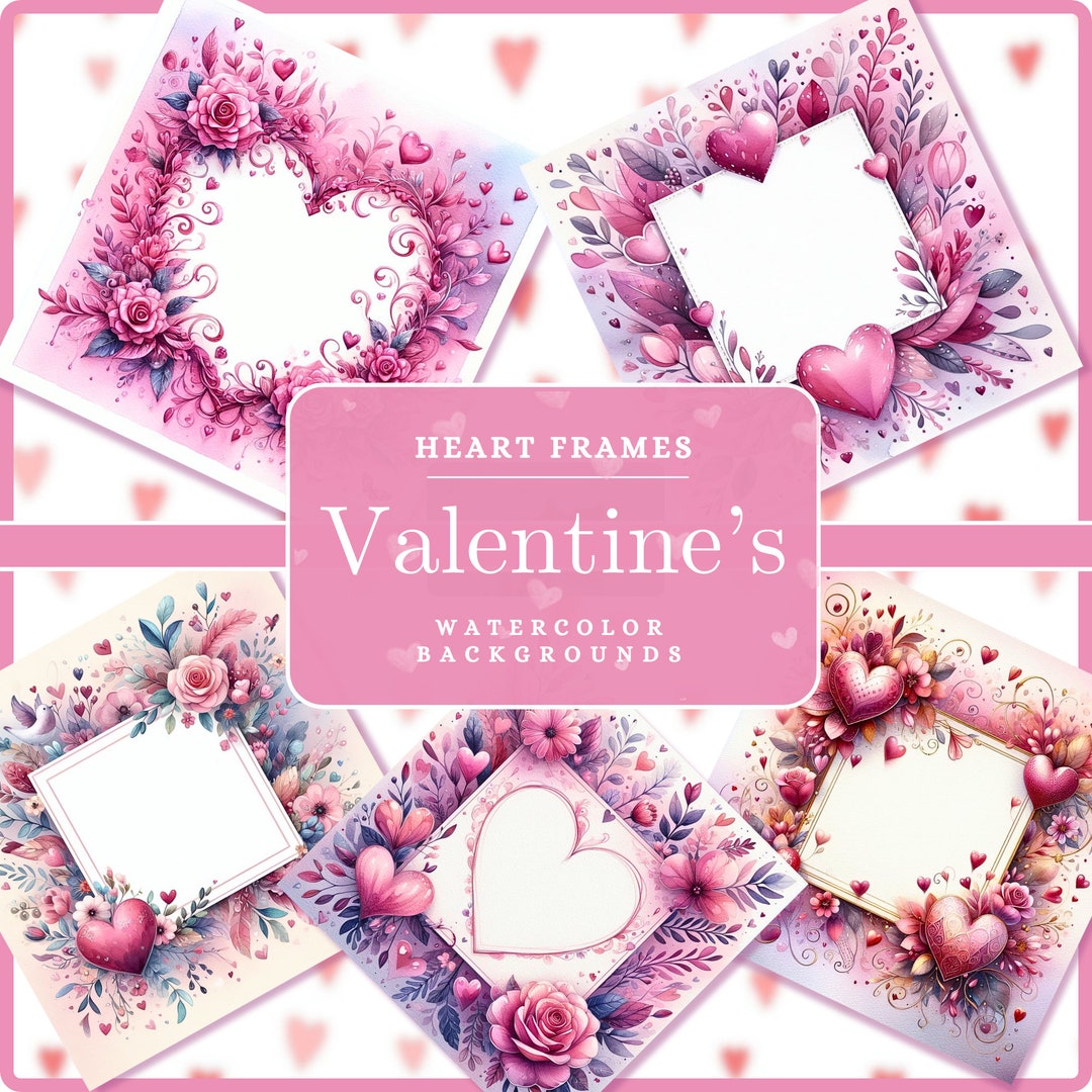 Valentine Watercolor Border Clipart Backgrounds Heart Floral Frame ...