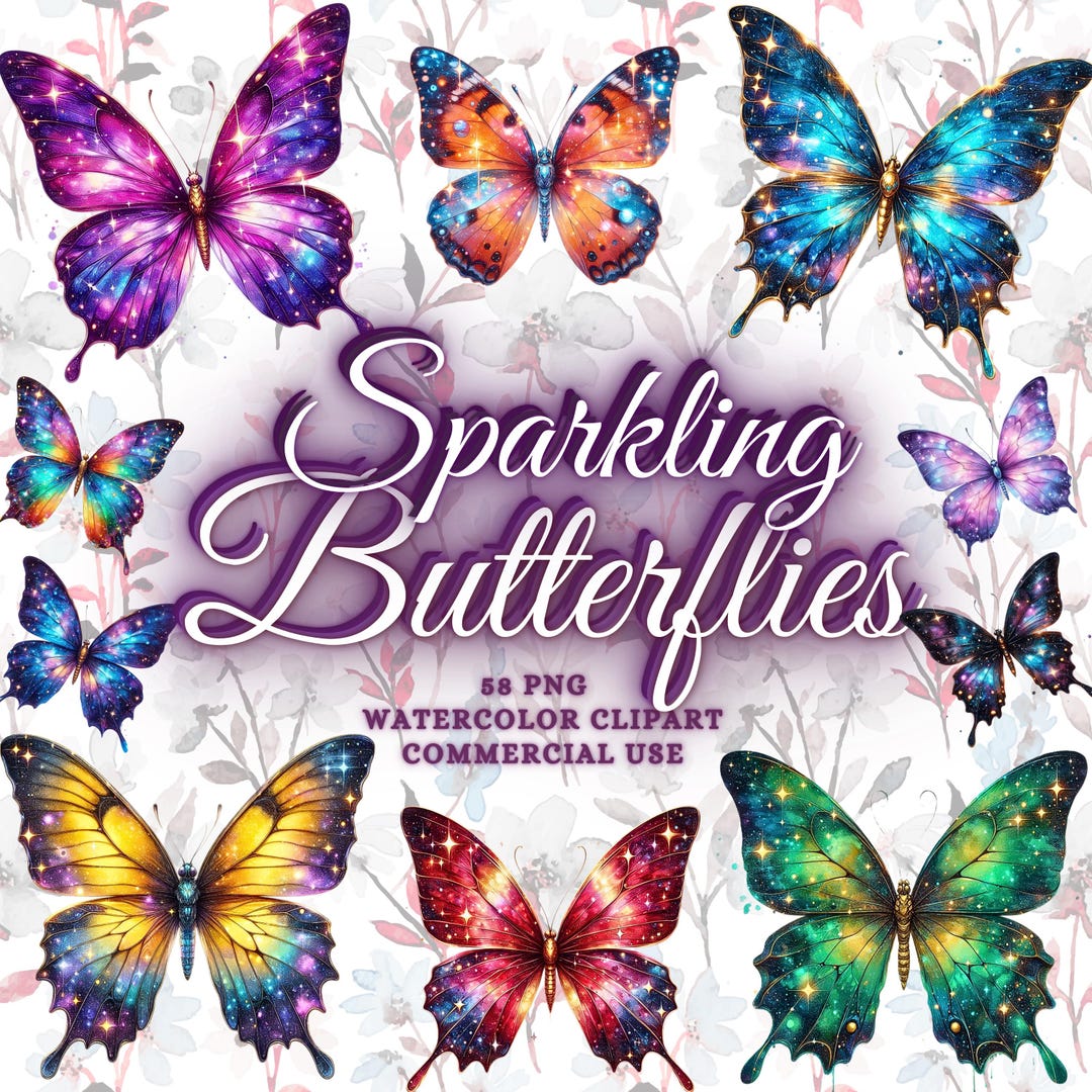58 Sparkling Butterflies Clipart Bundle, Glittery Butterflies PNG ...