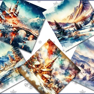 Winter Scene Backgrounds Watercolor Winter Festive Landscapes Christmas ...