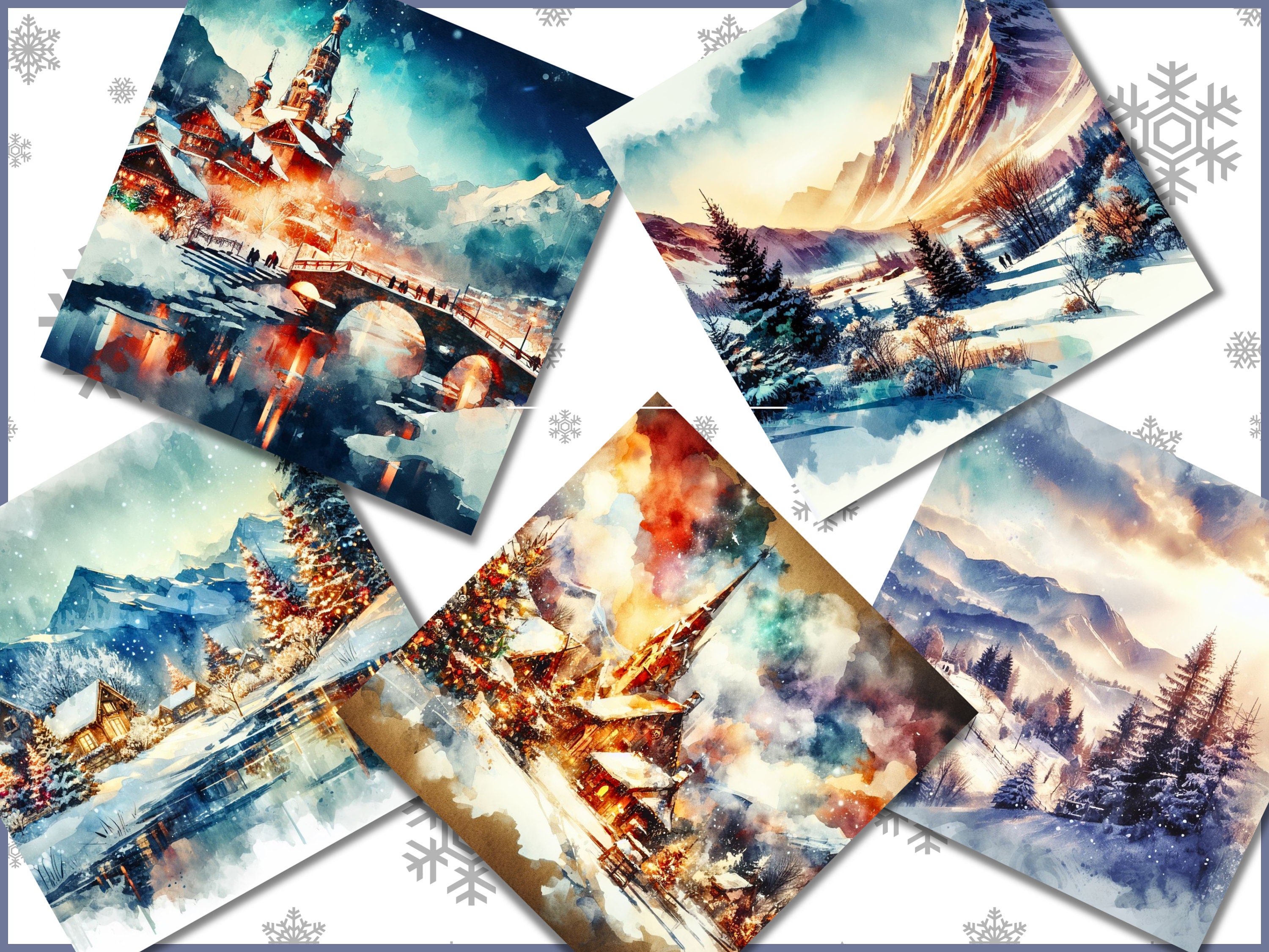 Winter Scene Backgrounds Watercolor Winter Festive Landscapes Christmas ...