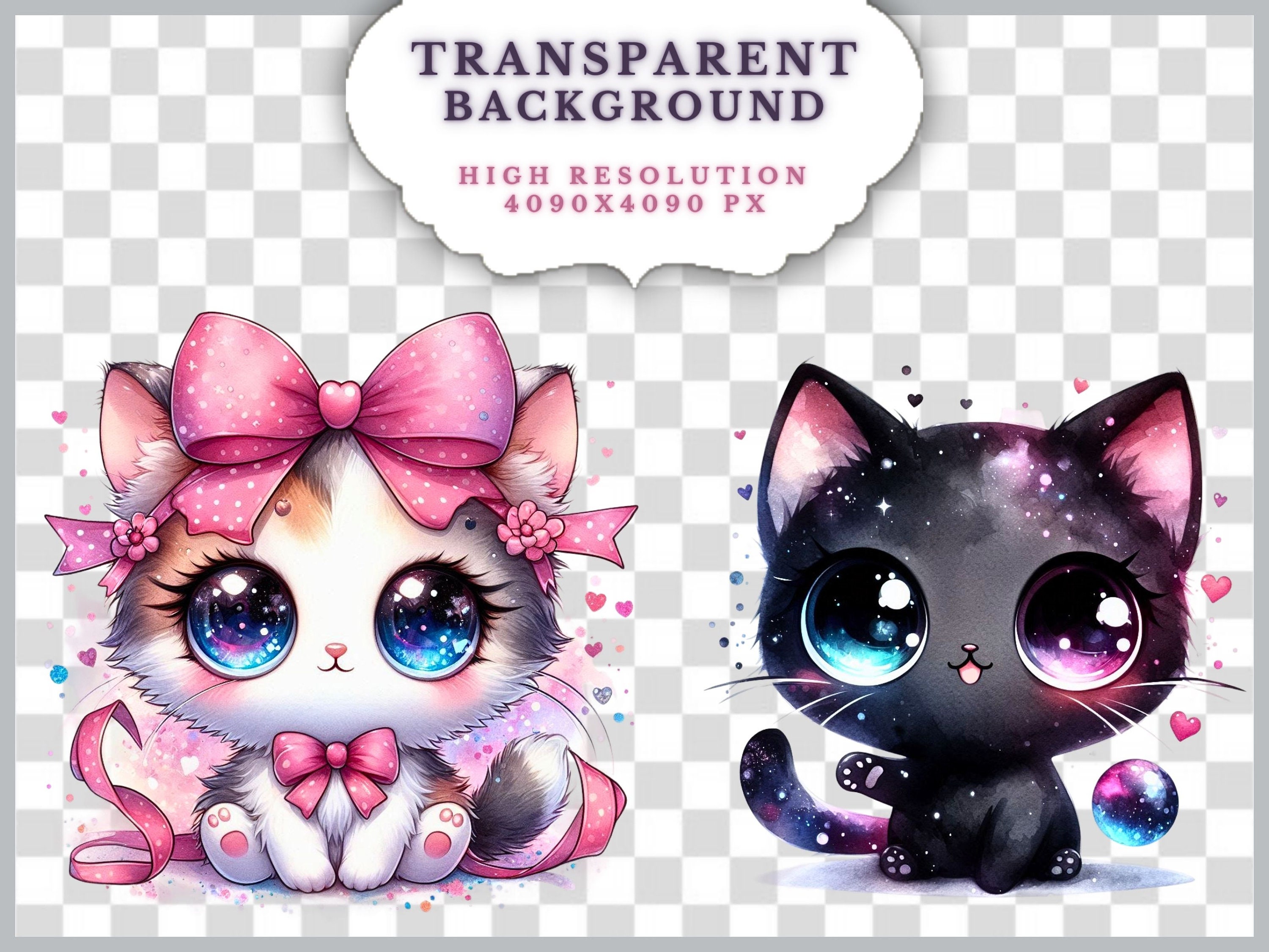 Watercolor Kawaii Cat Png Bundle, Cute Kawaii Cats Clipart Bundle ...