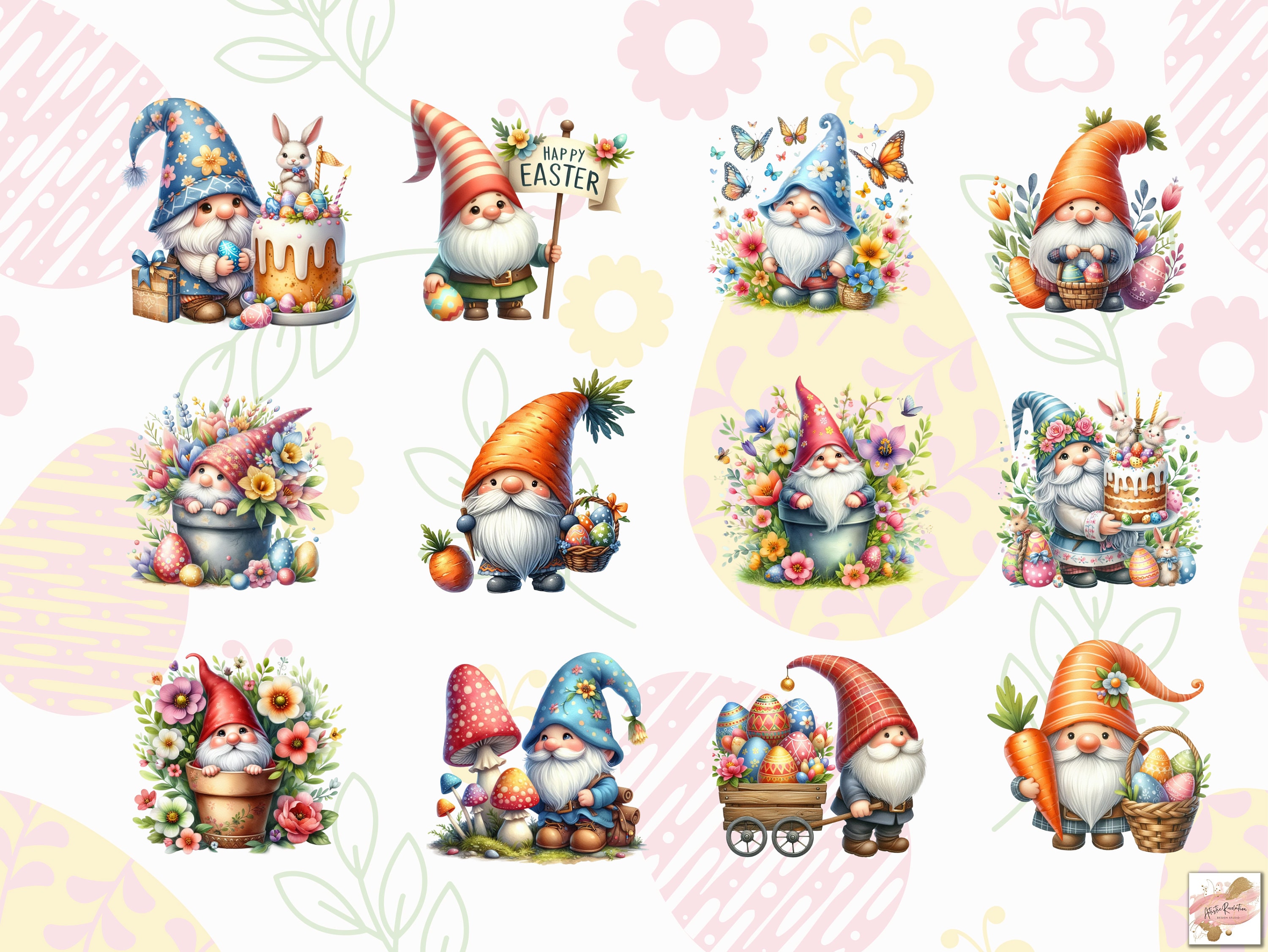 50 Watercolor Easter Gnomes Clipart Bundle, Cute Easter Clipart Bundle ...