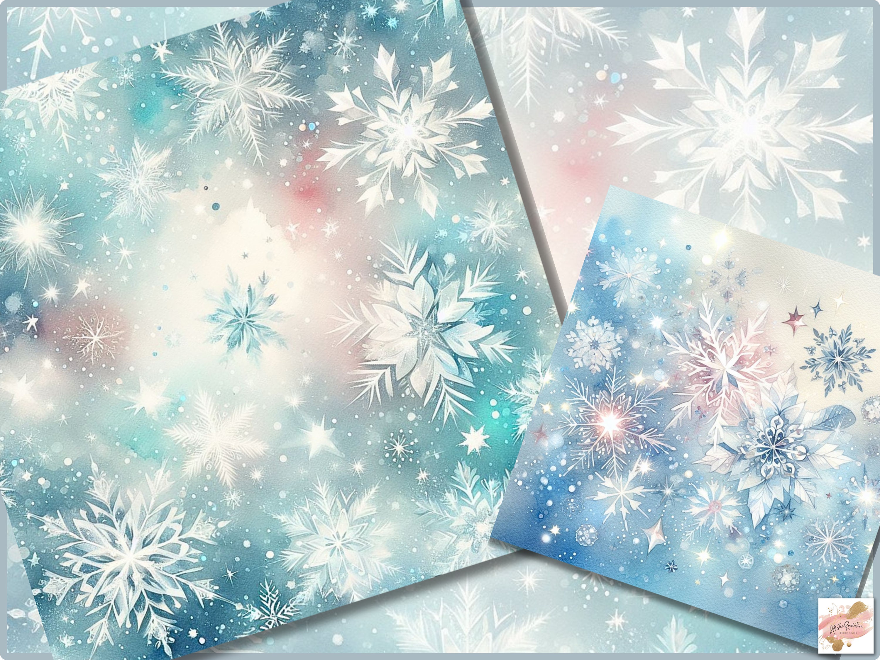 51 Winter Snowflakes Digital Papers Watercolor Snowflake Backgrounds ...