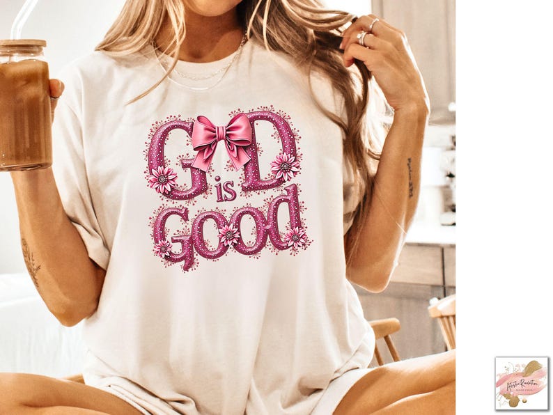 Coquette Pink Christian Png for Shirts, God is Good Png, Bible Verse ...