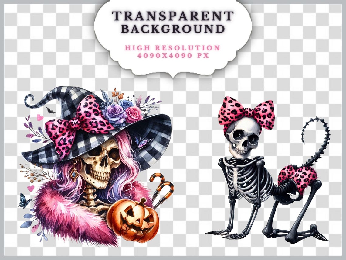 Watercolor Halloween Skeleton Clipart Bundle Cute Skeleton Png Spooky ...