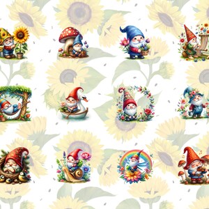 60 Cute Watercolor Garden Gnomes Clipart Bundle, Spring Garden Clipart ...