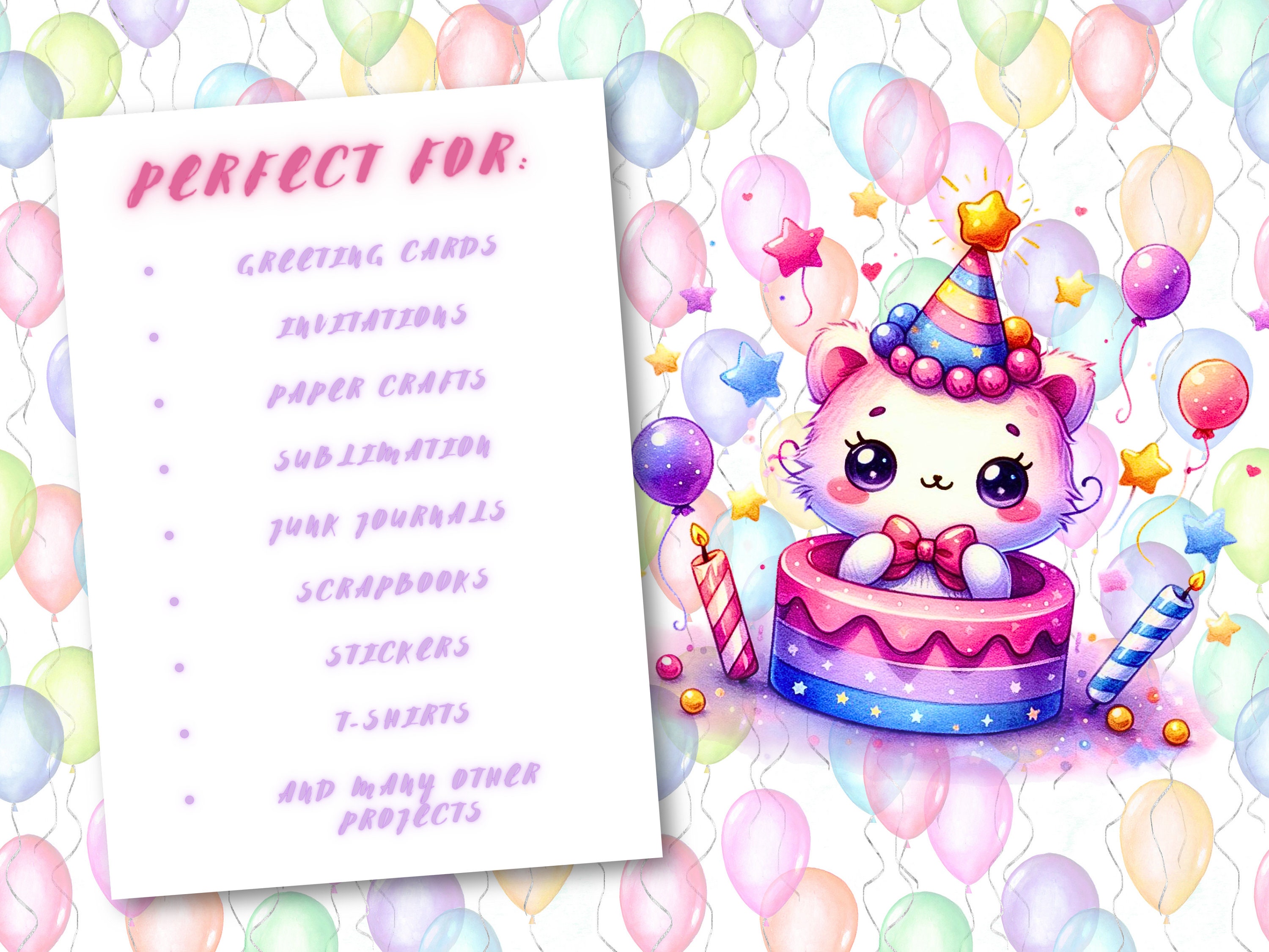 62 Cute Kawaii Birthday Clipart Bundle, Kawaii Birthday Png, Happy ...