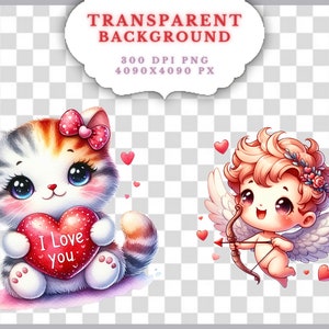 50 Cute Kawaii Valentine Clipart Bundle, Cute Valentine Png Bundle ...