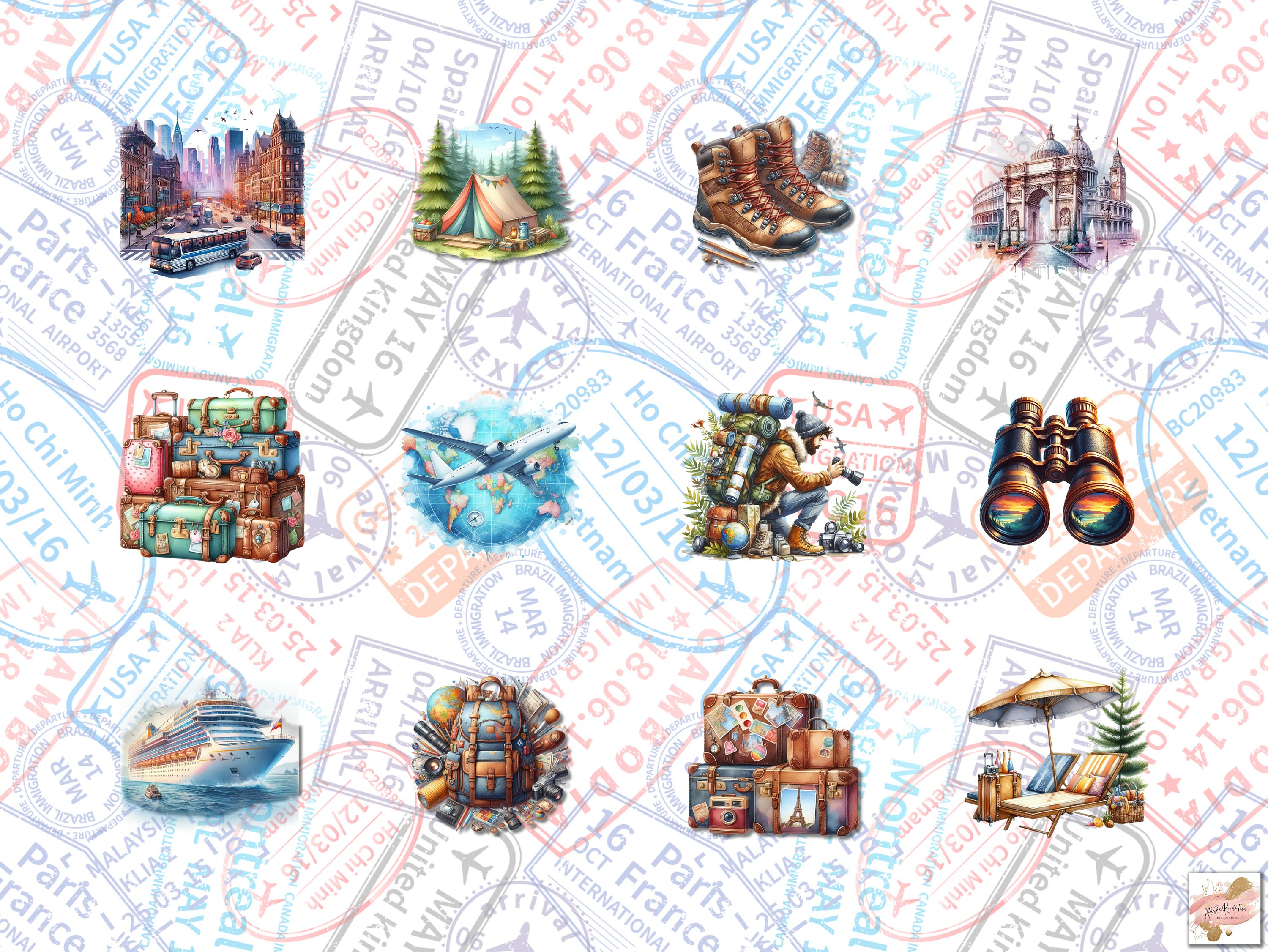 Watercolor Travel Clipart, Watercolor Landmarks Clipart, Vacation ...