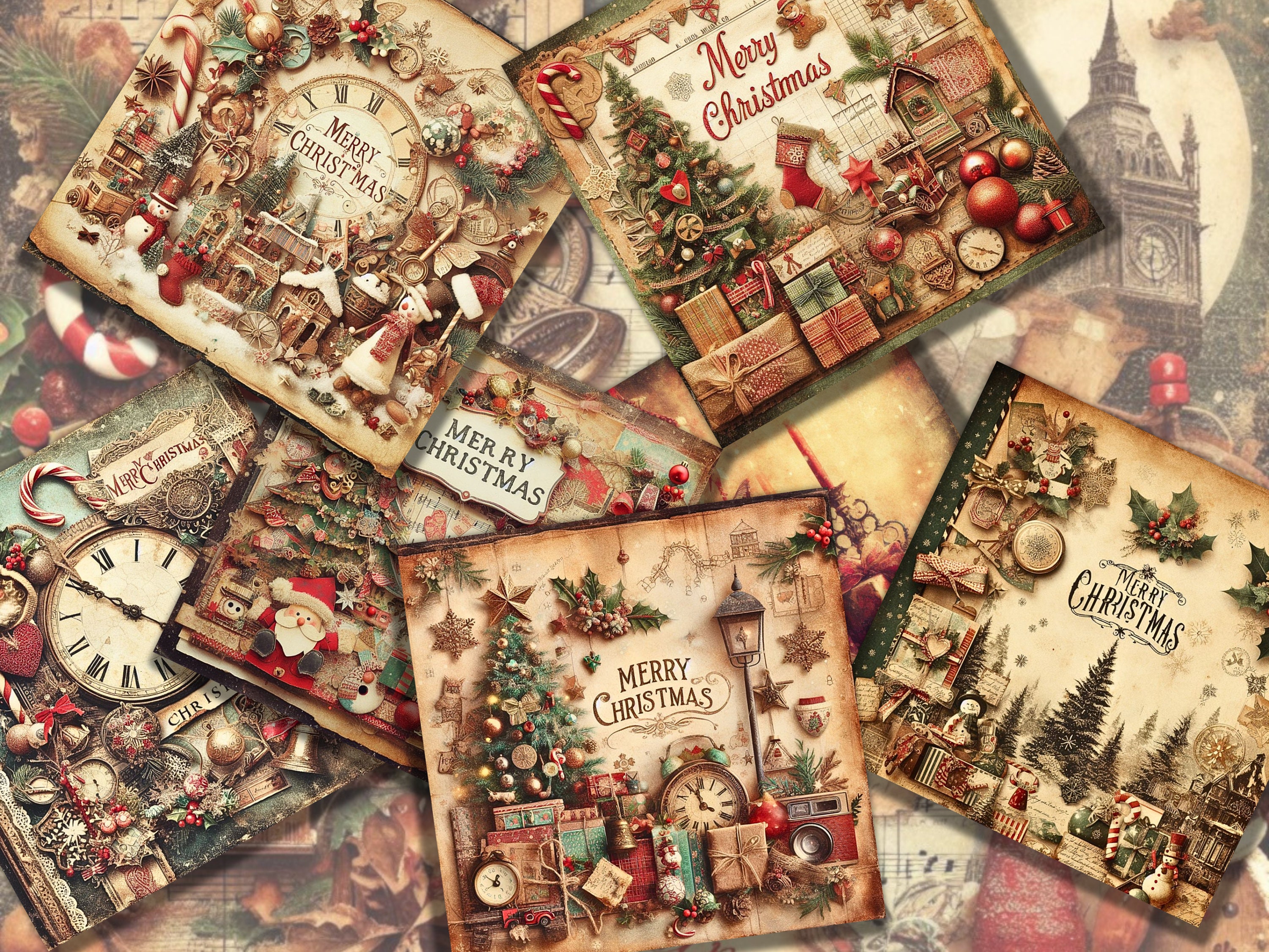Vintage Christmas Ephemera Papers Vintage Christmas Digital Paper ...