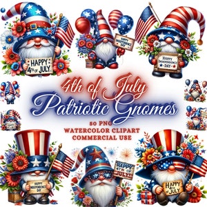50 Watercolor 4th of July Gnomes Clipart, Patriotic Gnome Clipart, 4th ...