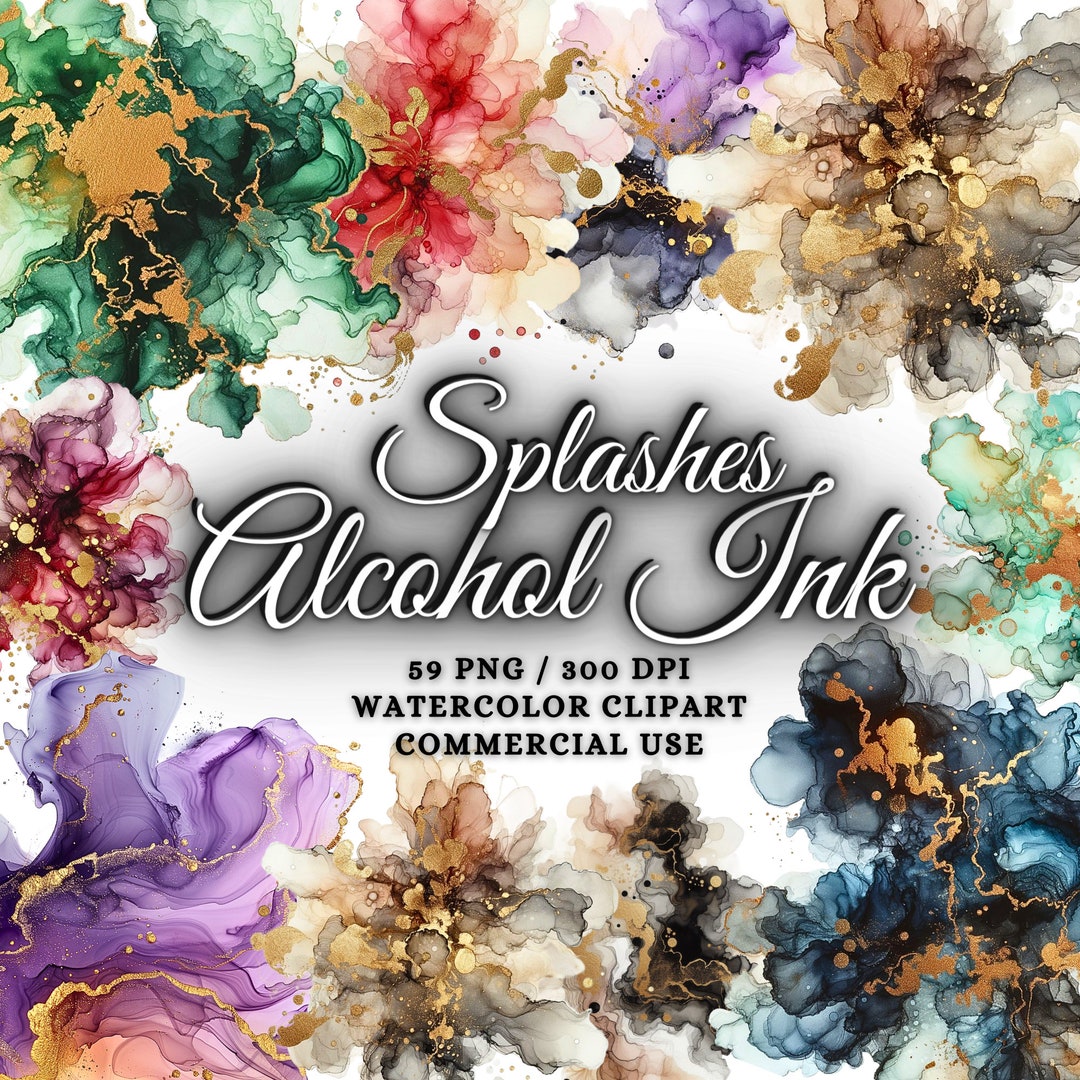 59 Gold Alcohol Ink Clipart Bundle, Alcohol Ink Png, Watercolor ...