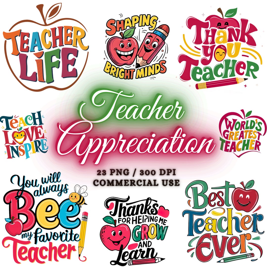 Teacher PNG Bundle, Teacher Appreciation PNG, Teacher Clipart, Teacher ...