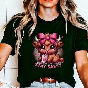 Stay Sassy Highland Cow PNG, Cute Baby Cow Clipart, Coquette Cow ...