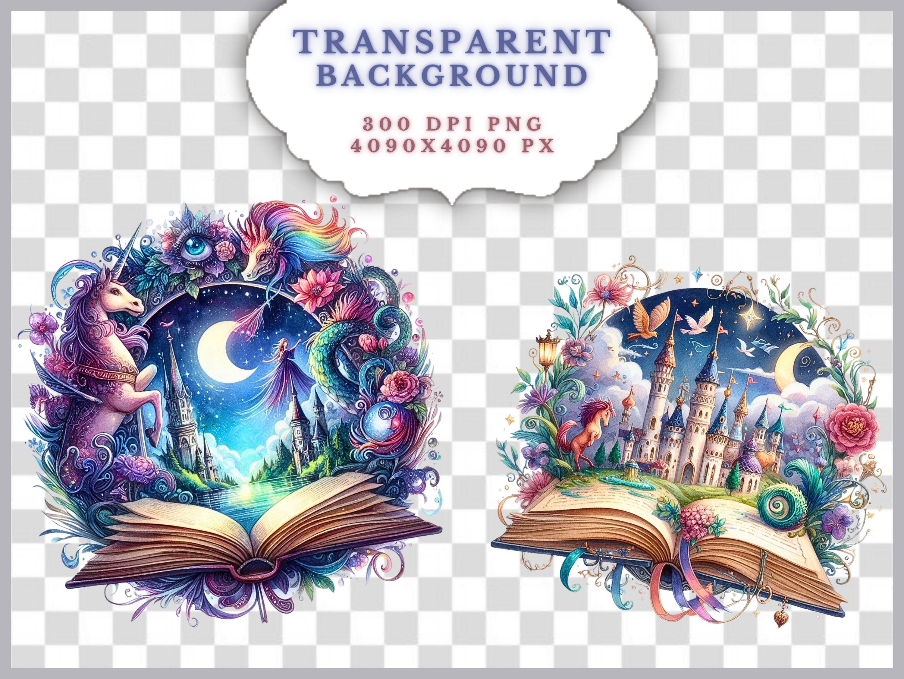 50 Watercolor Fantasy Books Clipart Png, Magic Books Clipart Bundle ...
