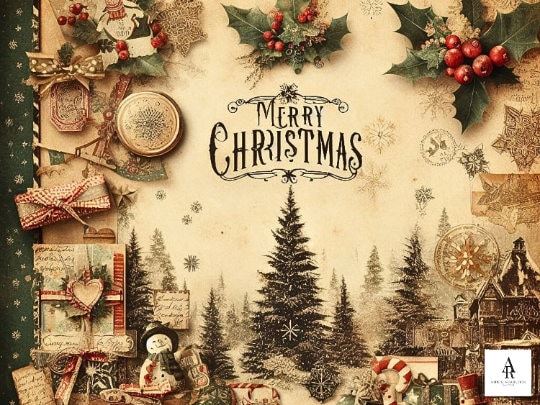 Vintage Christmas Ephemera Papers, Vintage Christmas Digital Paper ...