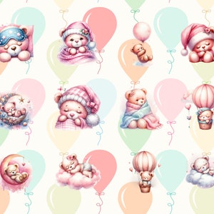 54 Watercolor Cute Teddy Bear Clipart Bundle, Sleeping Teddy Bears ...
